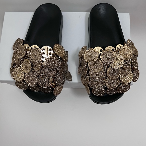 Paco Rabanne | Shoes | Paco Rabanne Tresor Pool Sandals With Aged Metal ...